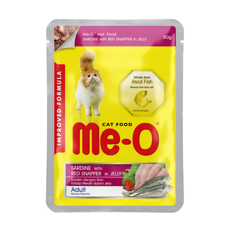 Me-O Pouch Adult - Sardine With Red Snapper In Jelly 80gm (Pack of 12 ...