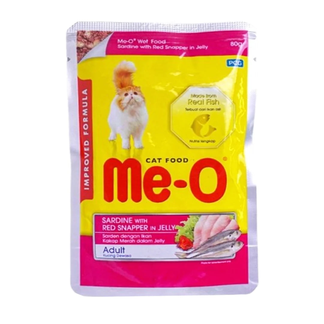 Me-O Pouch Adult - Sardine With Red Snapper In Jelly 80gm (Pack of 12 ...