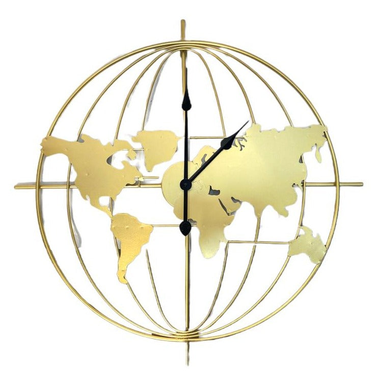 Large Metal Wall Clock World Gold by JB Saeed Studio | Imported Table ...